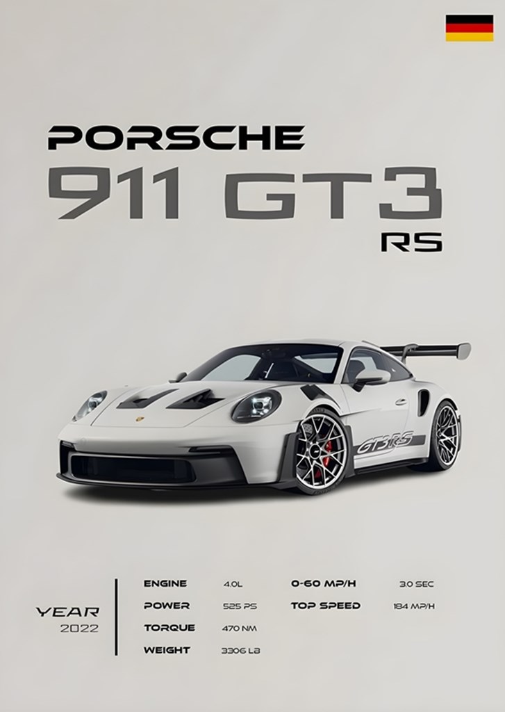 Porsche 911 GT3 RS plakaty & art prints autorstwa ArtStyle Funny - Printler