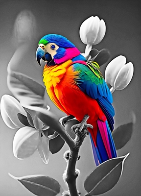 Parrot on flower branch posters & prints by AMY - Printler