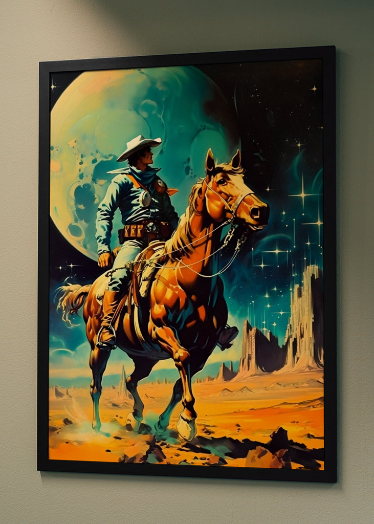Der Space Cowboy - Retro Scifi Poster von Taudalpoi | Printler
