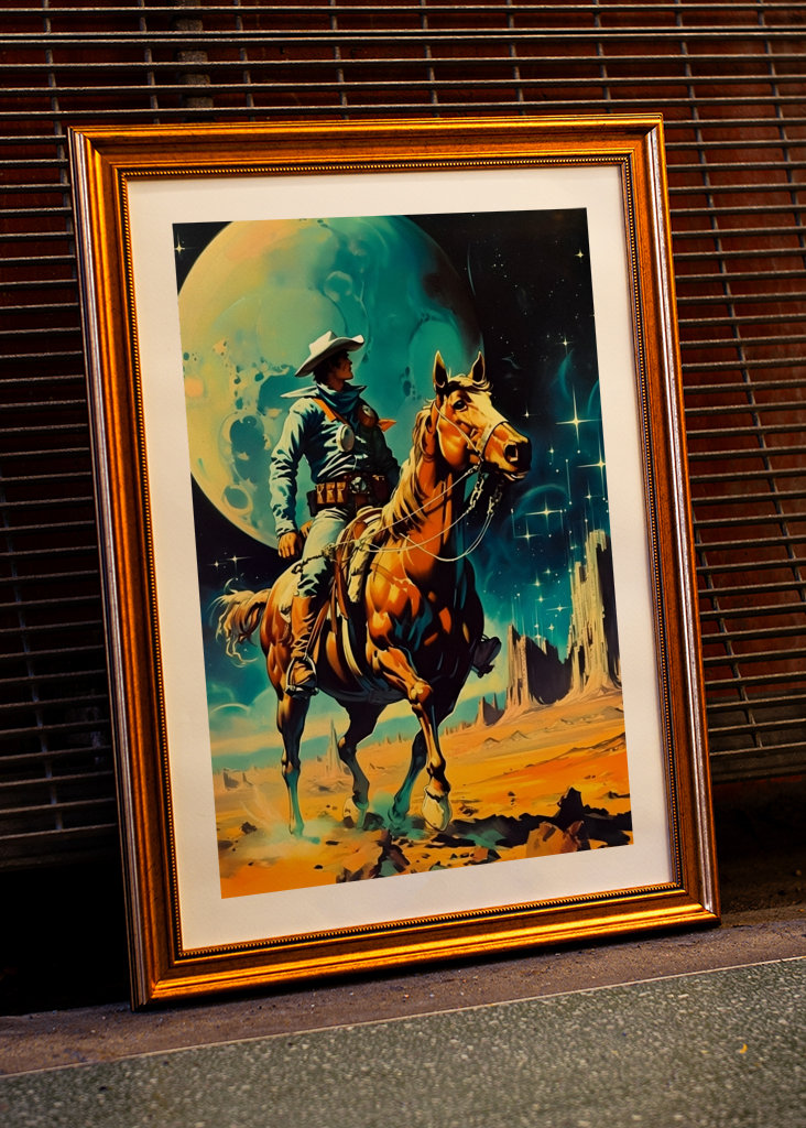 Der Space Cowboy - Retro Scifi Poster von Taudalpoi | Printler
