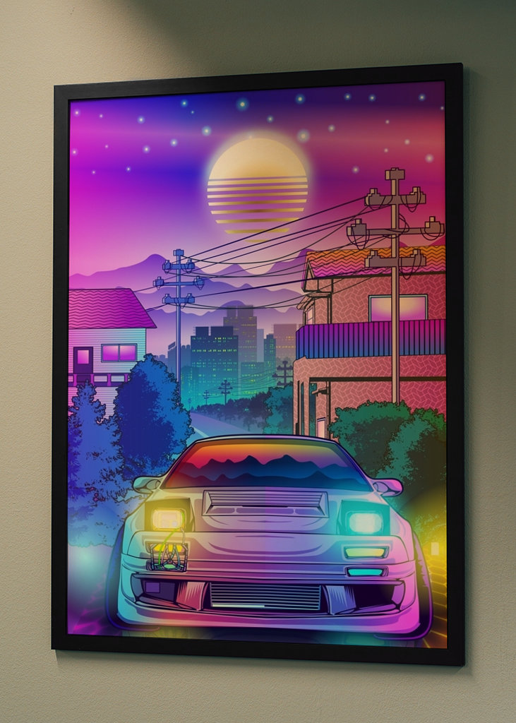 Mazda RX7 Synthwave City Japan Poster von Ilham Purnama | Printler