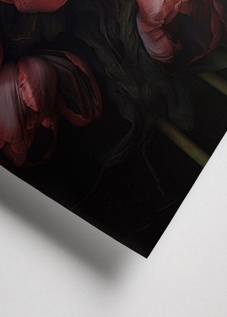 Rote Tulpen auf schwarzem Hintergrund Poster von Bilge Paksoylu | Printler