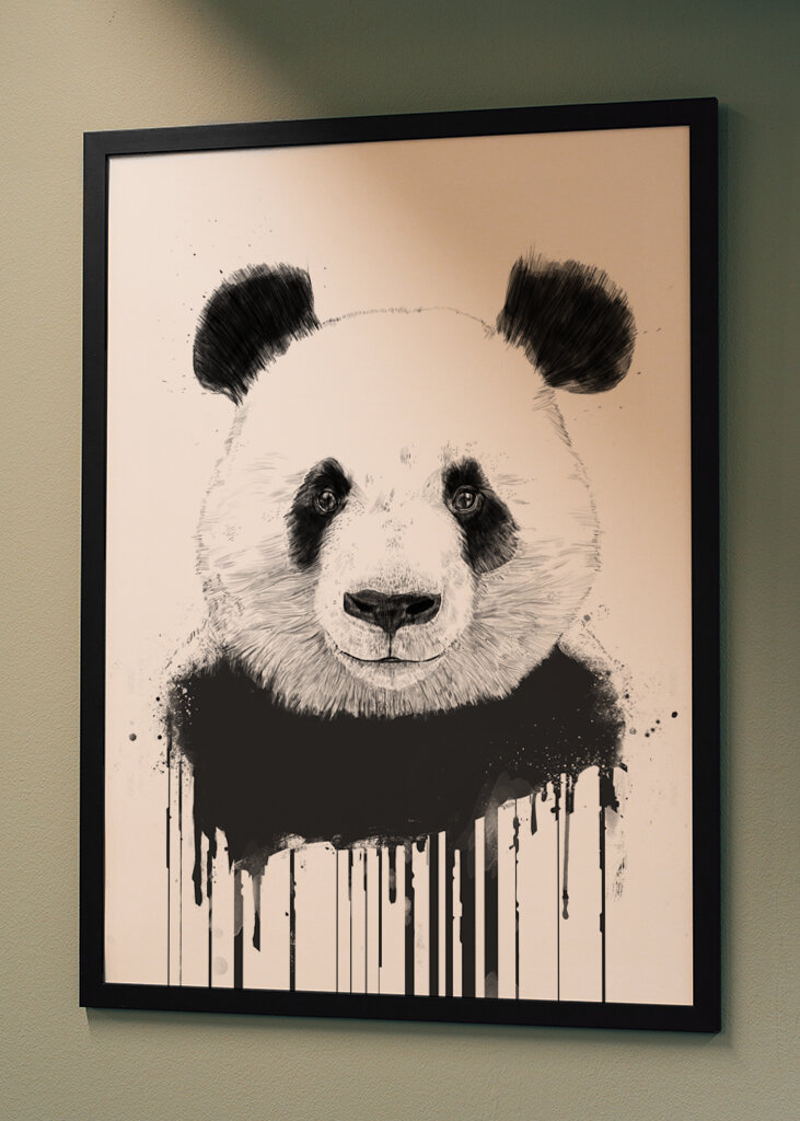 Einfarbiger Panda Drip Poster von Balazs Solti | Printler