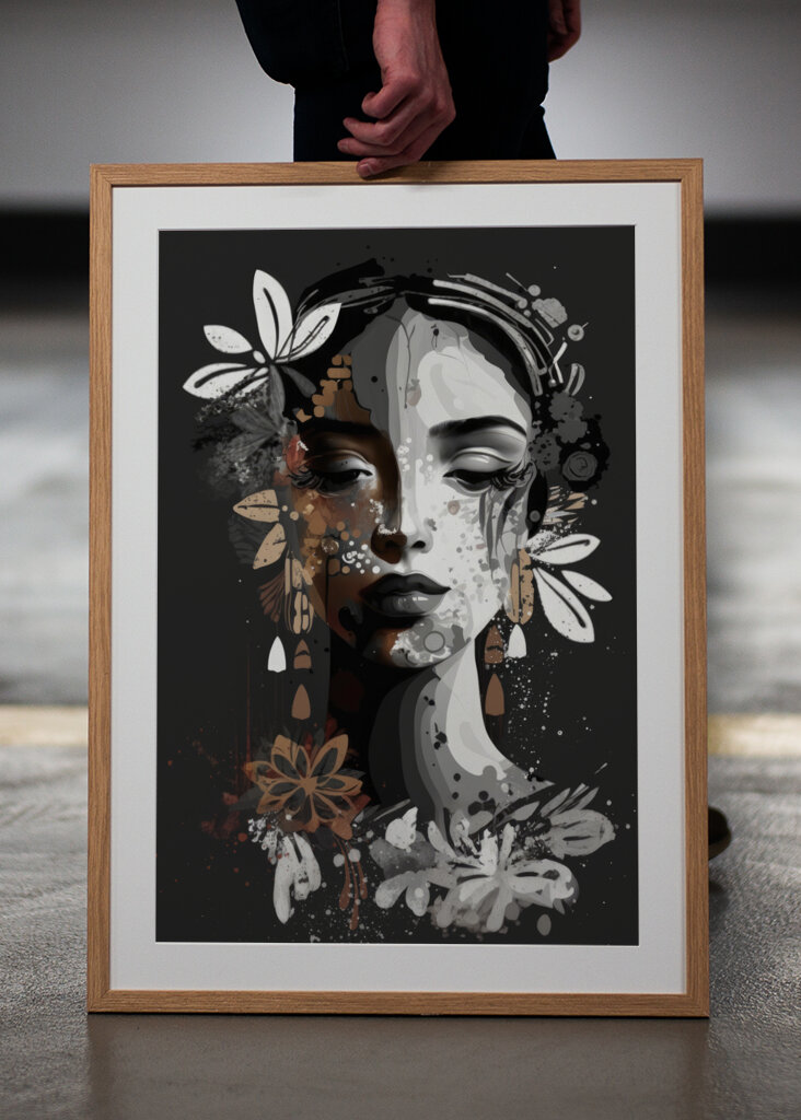 Woman Face Portrait with Floral Elements Poster von Bella Eve | Printler