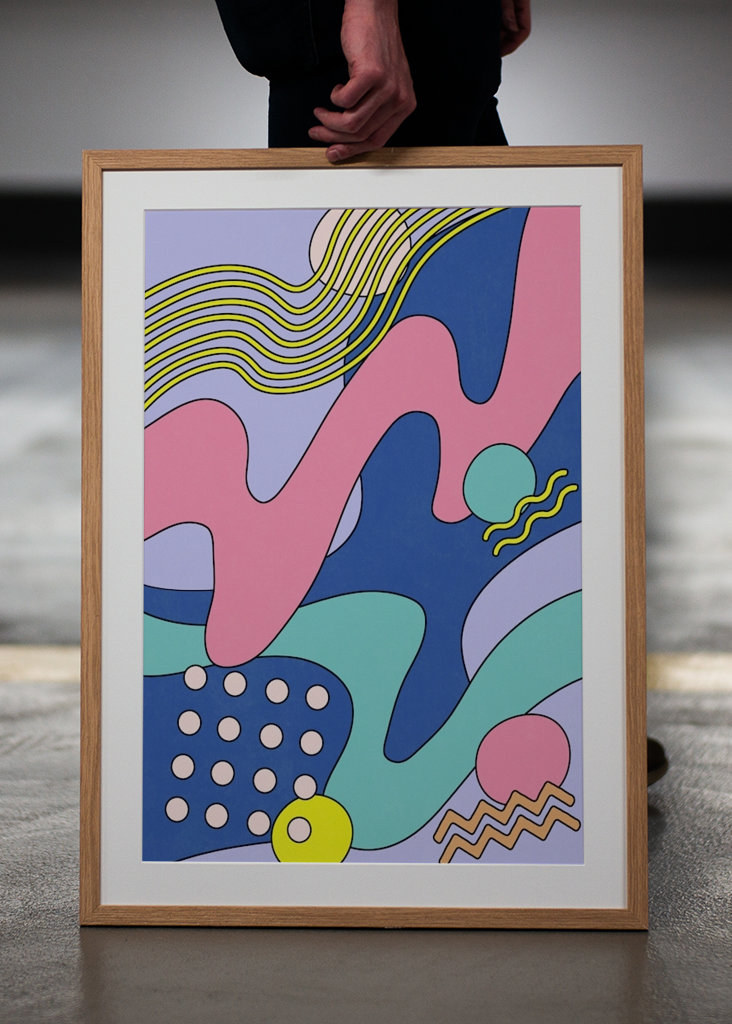 Memphis Waves Illustration Poster von amini54 | Printler